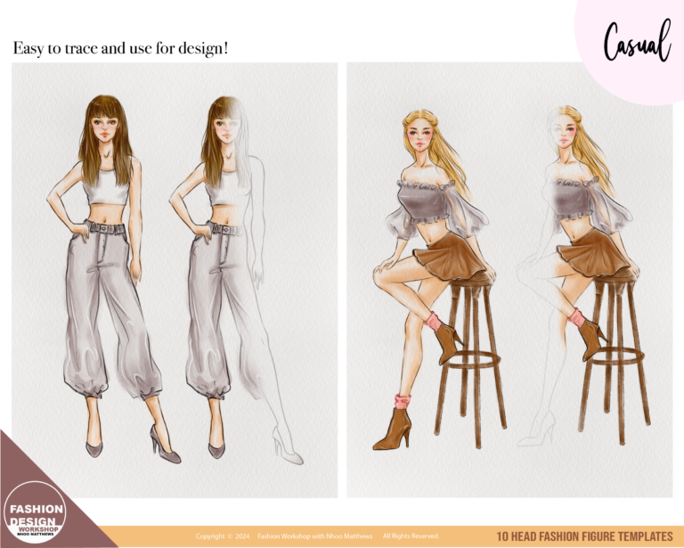 Digital 10 Head Fashion Figure Templates. 80 Poses. PDF Printable, PNG ...