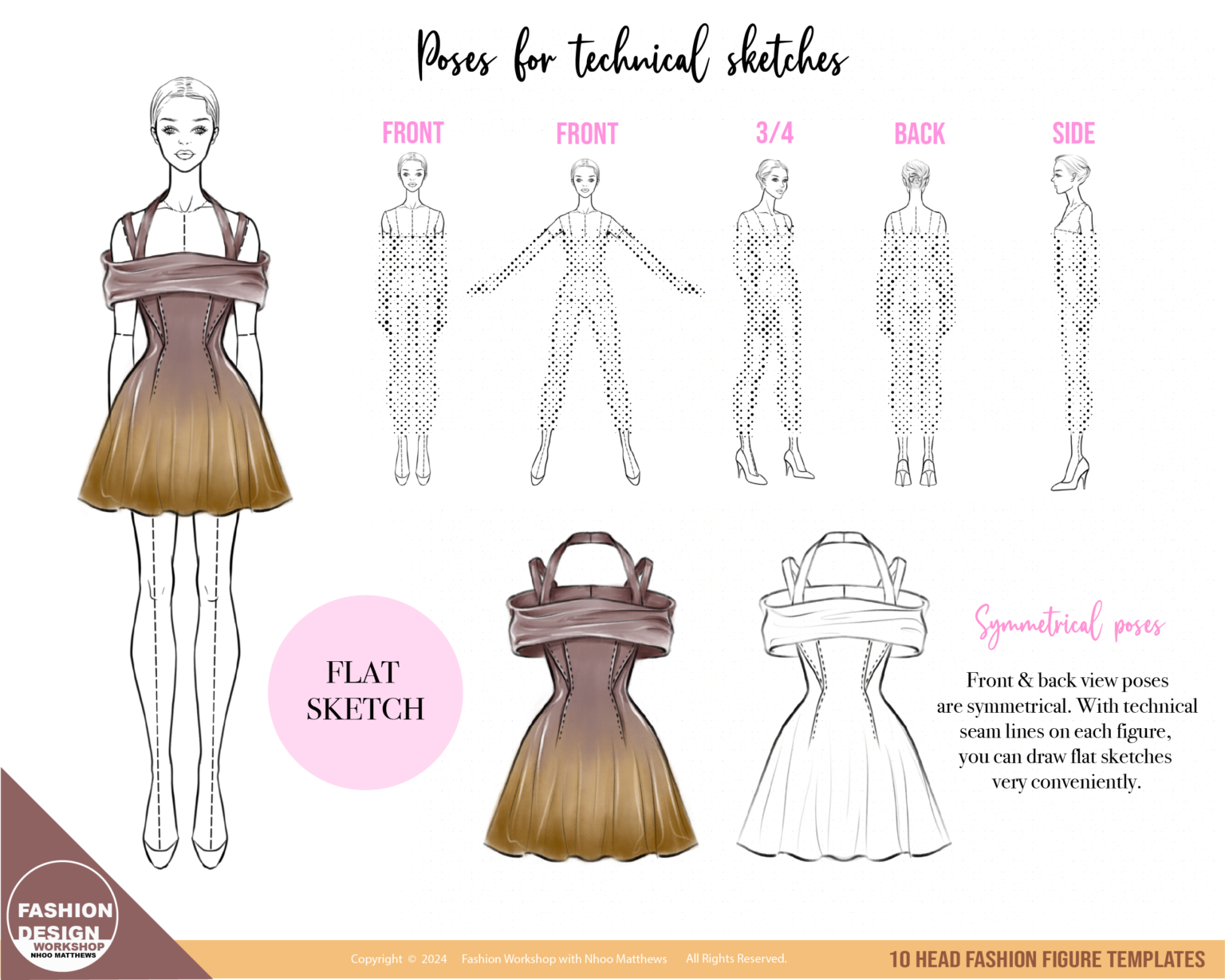 Digital 10 Head Fashion Figure Templates. 30 Poses. PDF Printable, PNG ...