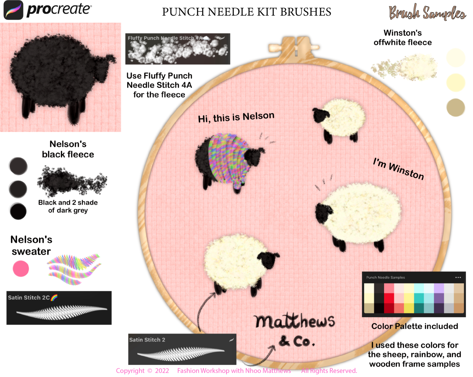 53 PUNCH NEEDLE Embroidery Stitch Procreate Brushes Kit + eBook ...