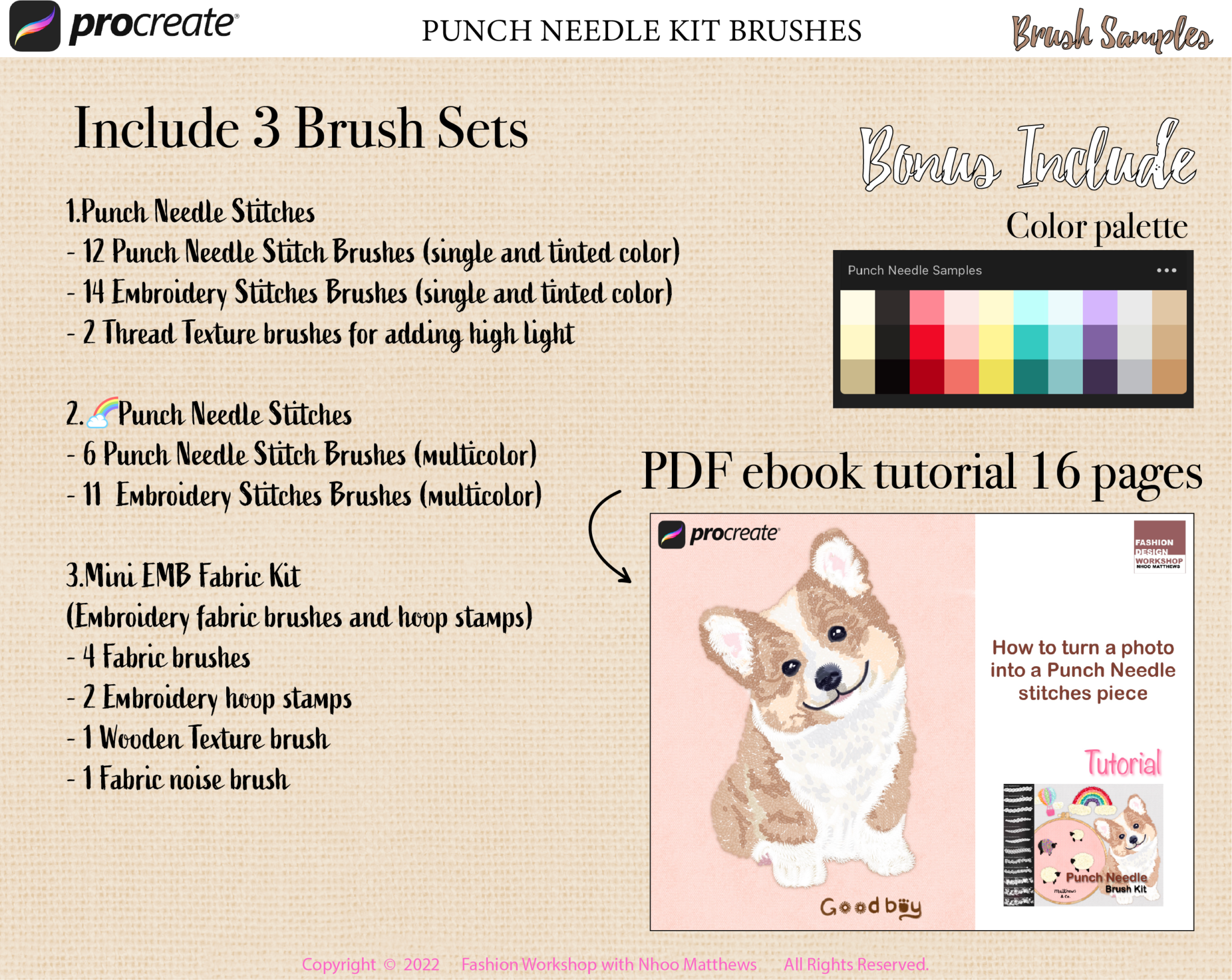 53 PUNCH NEEDLE Embroidery Stitch Procreate Brushes Kit + eBook ...