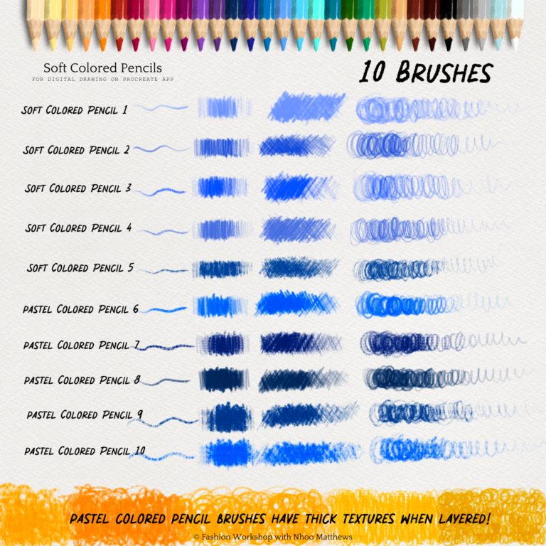 Super Soft Pastel Colored Pencils Procreate Brushes + 330 Colors – Nhoo ...