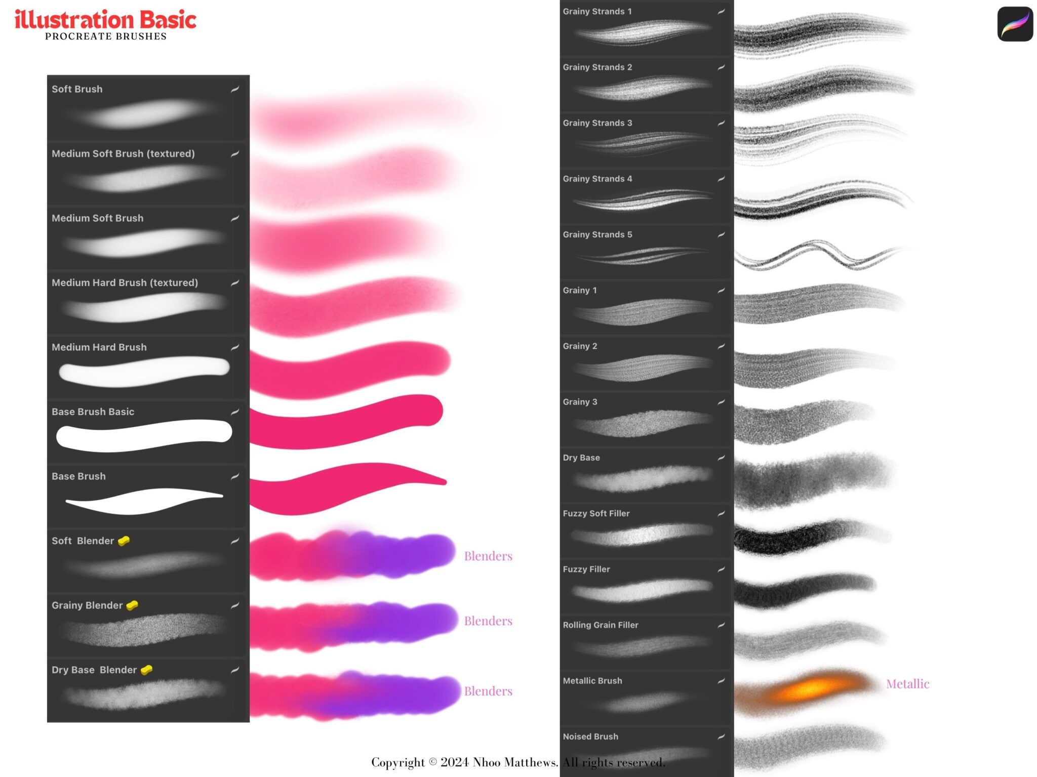 Illustration Basic Procreate Brushes and Skin & Hair Color Palette ...