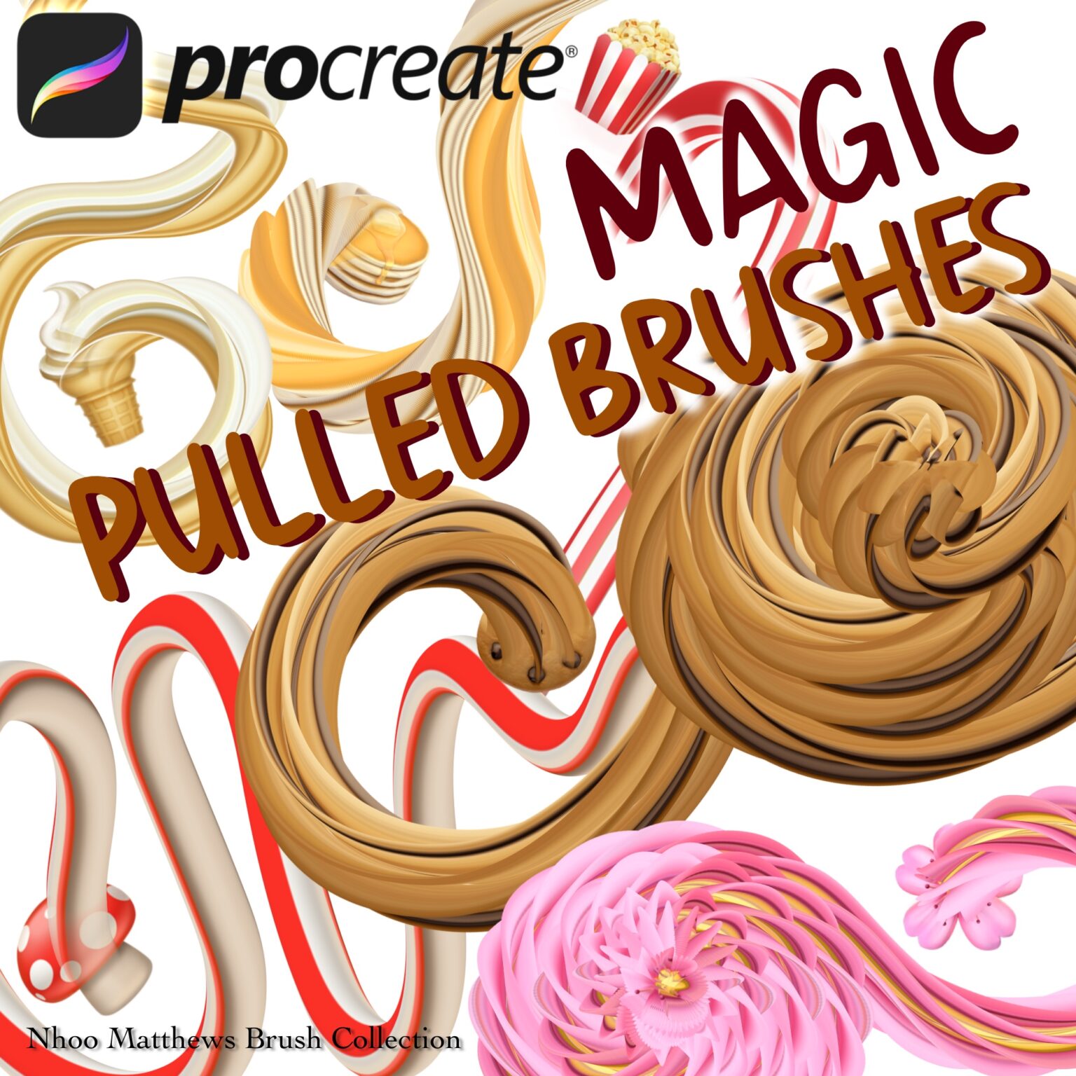 Procreate Magic Pulled Brushes. Thick 3D color pulling effect brushes ...