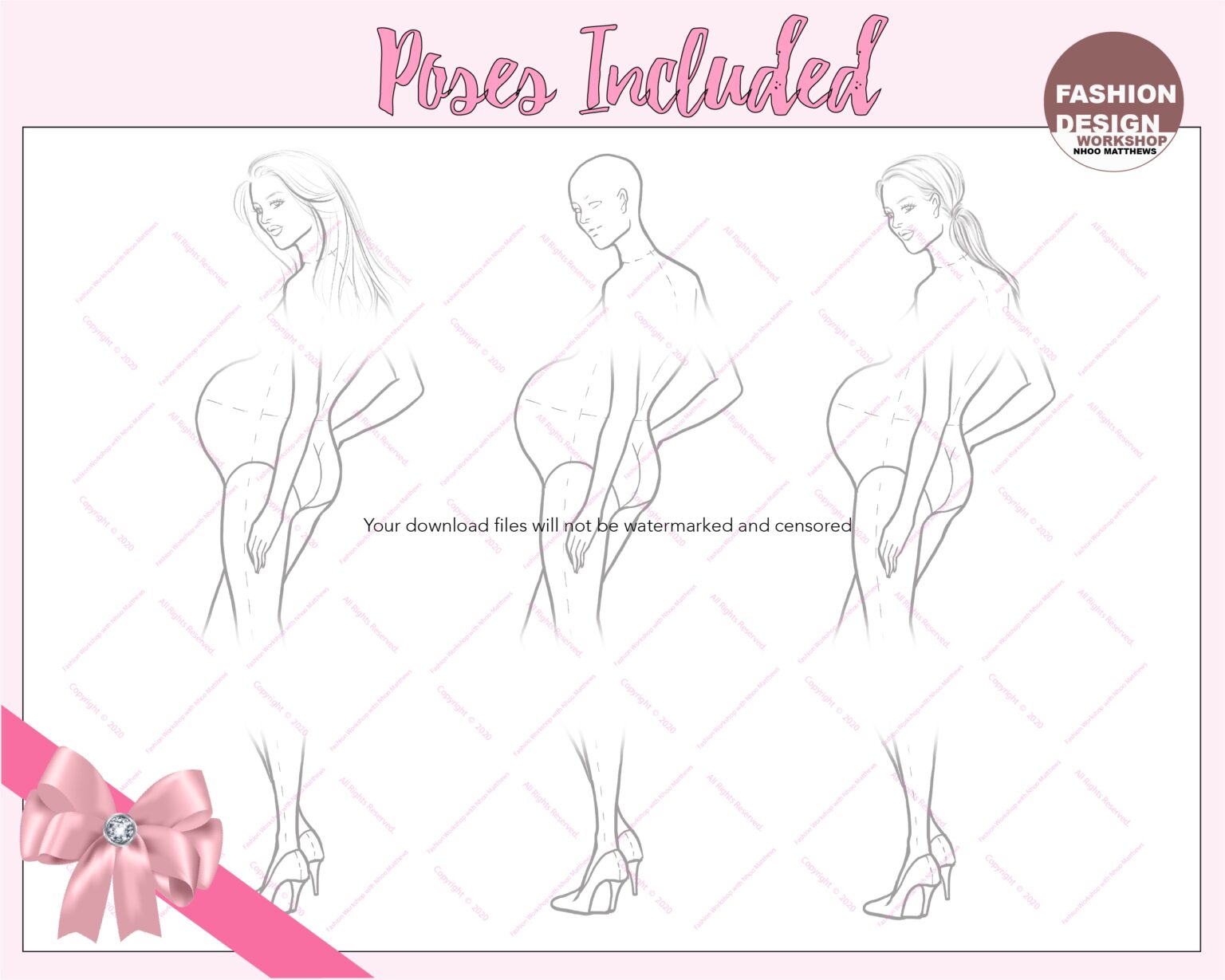 Maternity Fashion Figure Templates: Designer Poses, 9 Head Model, 8 ...